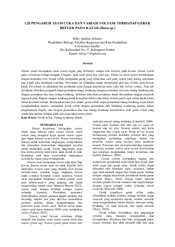(PDF) UJI PENGARUH ASAM CUKA DAN VARIASI VOLTASE TERHADAP GERAK REFLEK ...