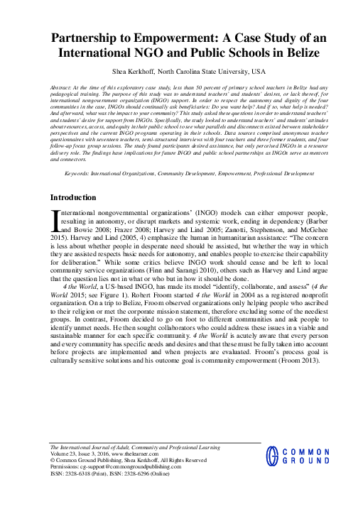 (PDF) Partnership to Empowerment: A Case Study of an International NGO and Public Schools in Belize