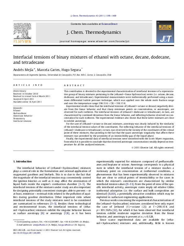 (PDF) Interfacial tensions of binary mixtures of ethanol with octane ...