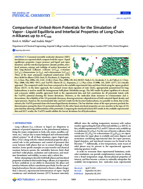 (PDF) Comparison of United-Atom Potentials for the Simulation of Vapor ...