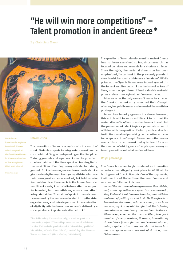 (PDF) "He will win more competitions" - Talent Promotion in Ancient Greece