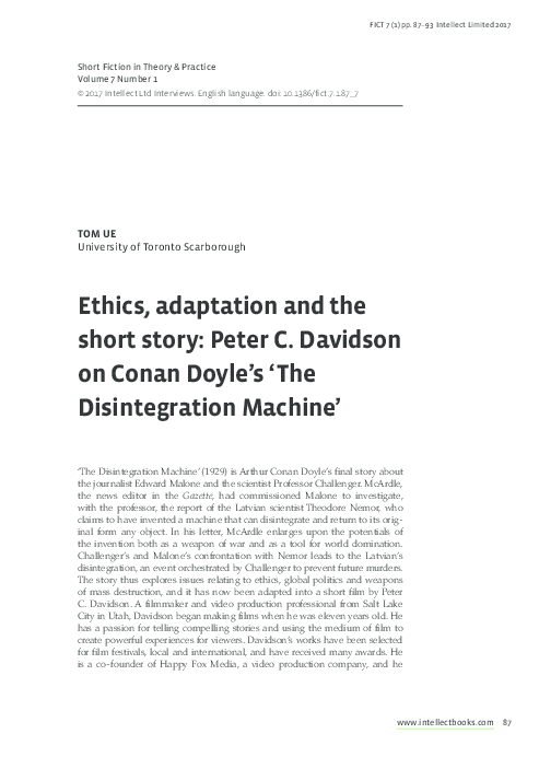(PDF) Ethics, Adaptation, and the Short Story: Peter C. Davidson on ...