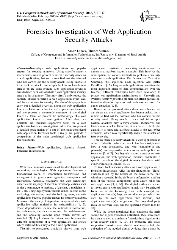 (PDF) Forensics Investigation of Web Application Security Attacks