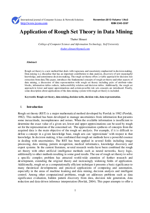 (PDF) Application of Rough Set Theory in Data Mining