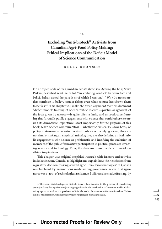 (PDF) Excluding “Anti- biotech” Activists from Canadian Agri- Food ...