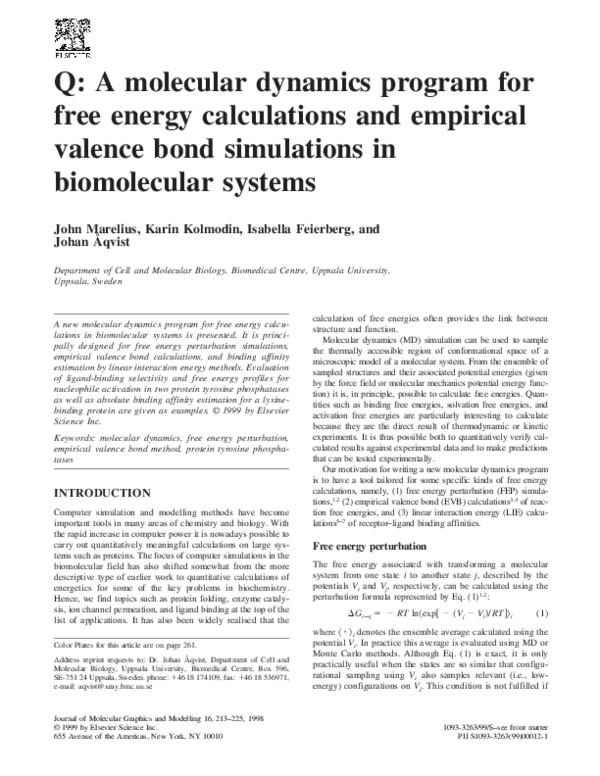 (PDF) Q: a molecular dynamics program for free energy calculations and ...