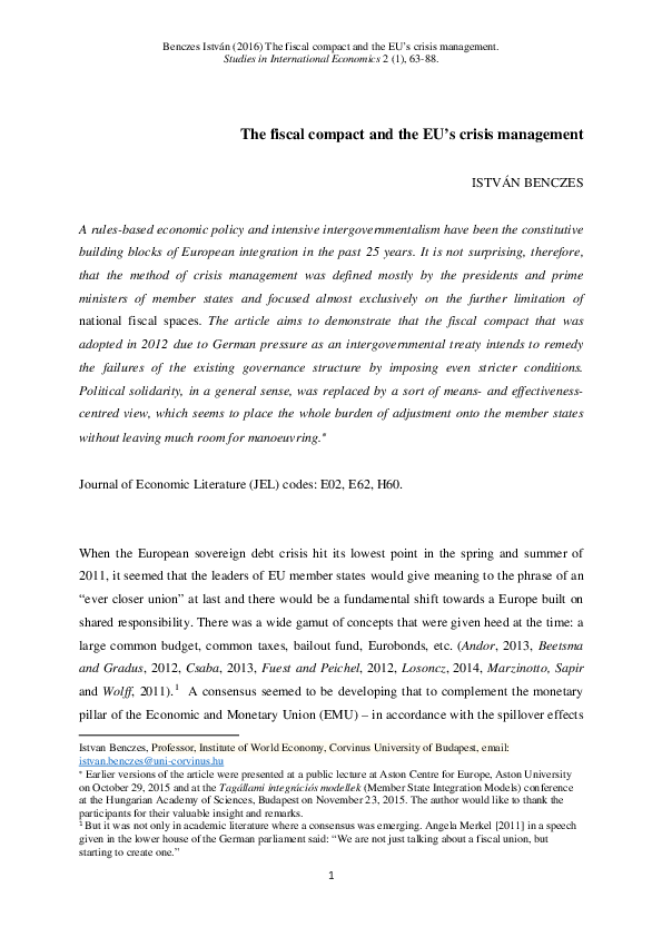 (PDF) The fiscal compact and the EU's crisis management