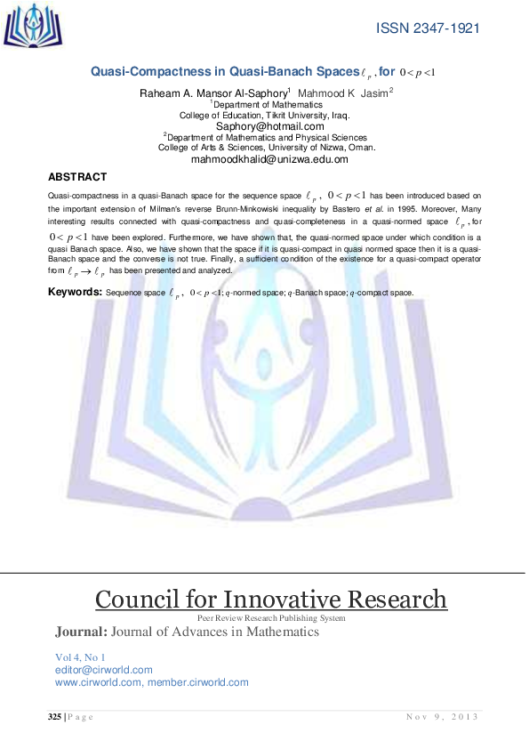 Pdf Quasi Compactness In Quasi Banach Spaces Lp For 0