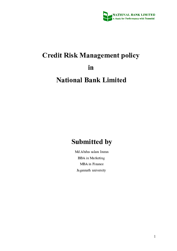 (DOC) Credit Risk Management policy in National Bank Limited