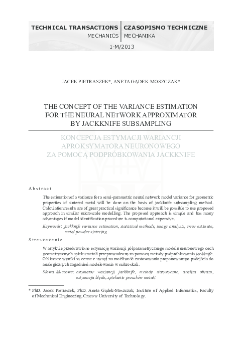 (PDF) The concept of the variance estimation for the neural network approximator by jackknife ...
