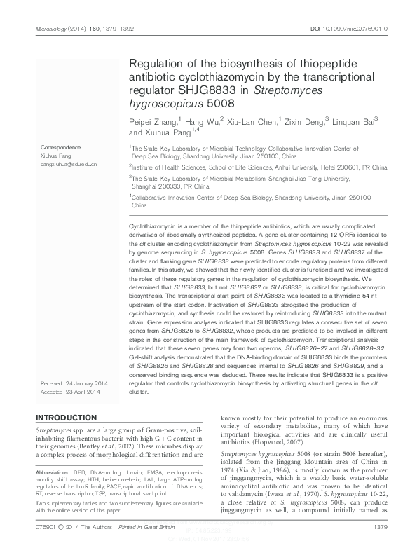 (PDF) Regulation of the Biosynthesis of Thiopeptide Antibiotic ...