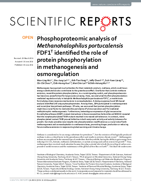 (PDF) Phosphoproteomic analysis of Methanohalophilus portucalensis FDF1(T) identified the role ...
