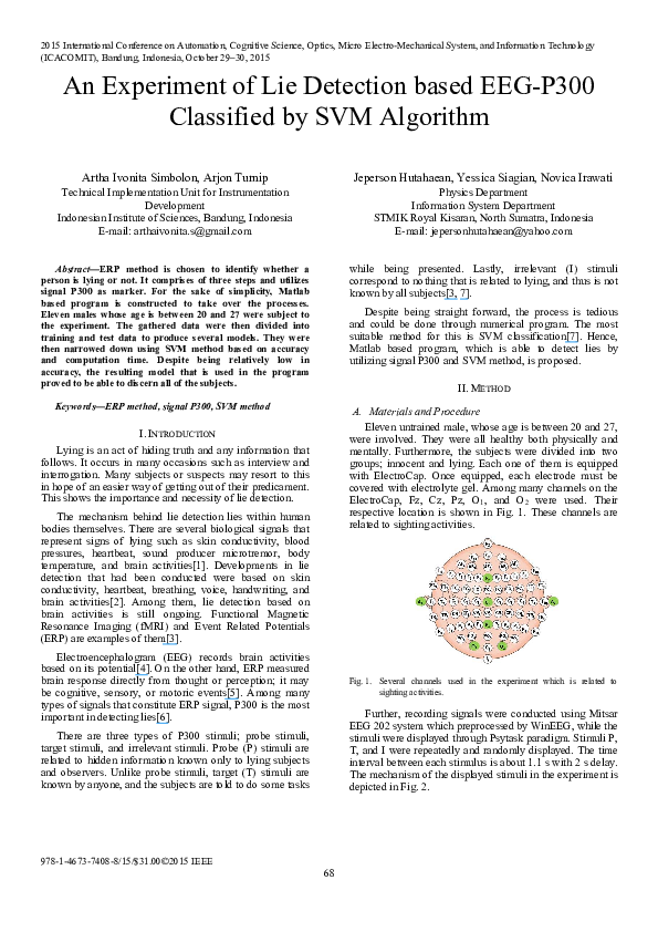 Pdf An Experiment Of Lie Detection Based Eeg P300 Classified By Svm Algorithm Pdf