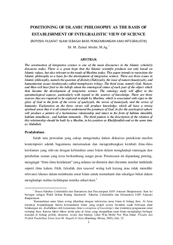 (PDF) POSITIONING OF ISLAMIC PHILOSOPHY AS THE BASIS OF ESTABLISHMENT ...