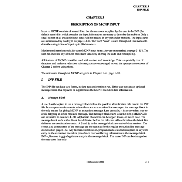 (PDF) DESCRIPTION OF MCNP INPUT