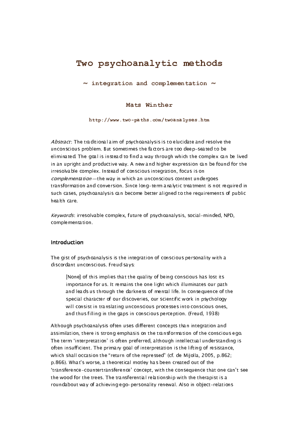 (PDF) Two psychoanalytic methods