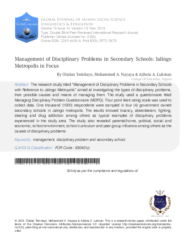 (PDF) Management of Disciplinary Problems