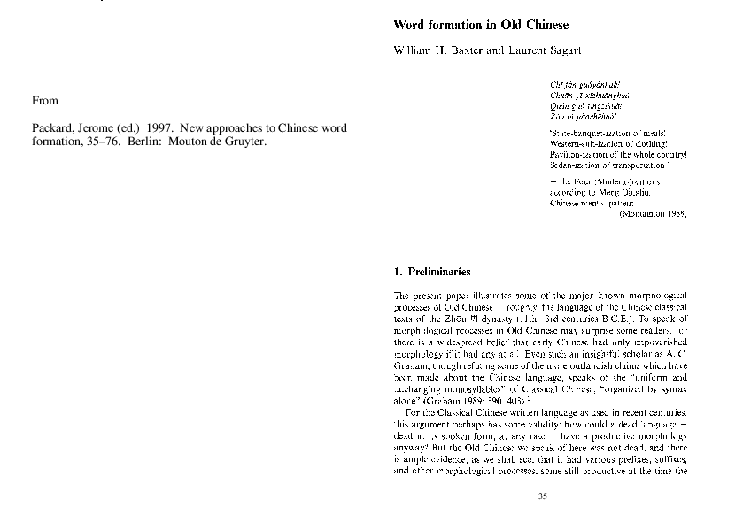 (PDF) Word formation in Old Chinese