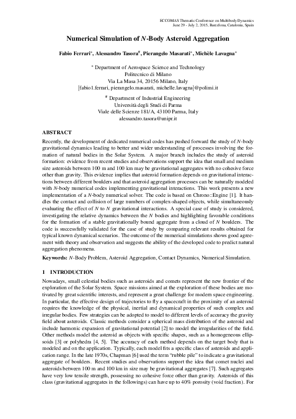 (PDF) Numerical Simulation of N-Body Asteroid Aggregation