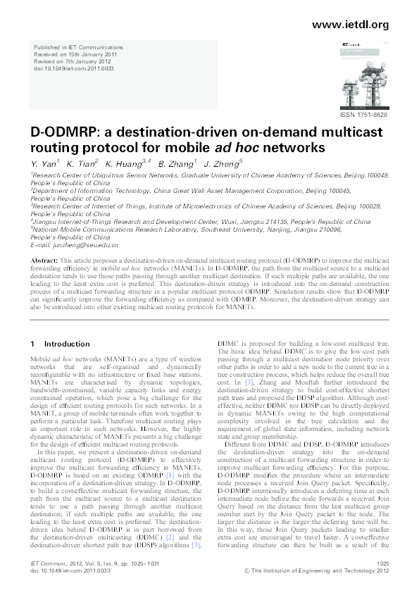 (PDF) D-ODMRP: a destination-driven on-demand multicast routing protocol for mobile ad hoc networks