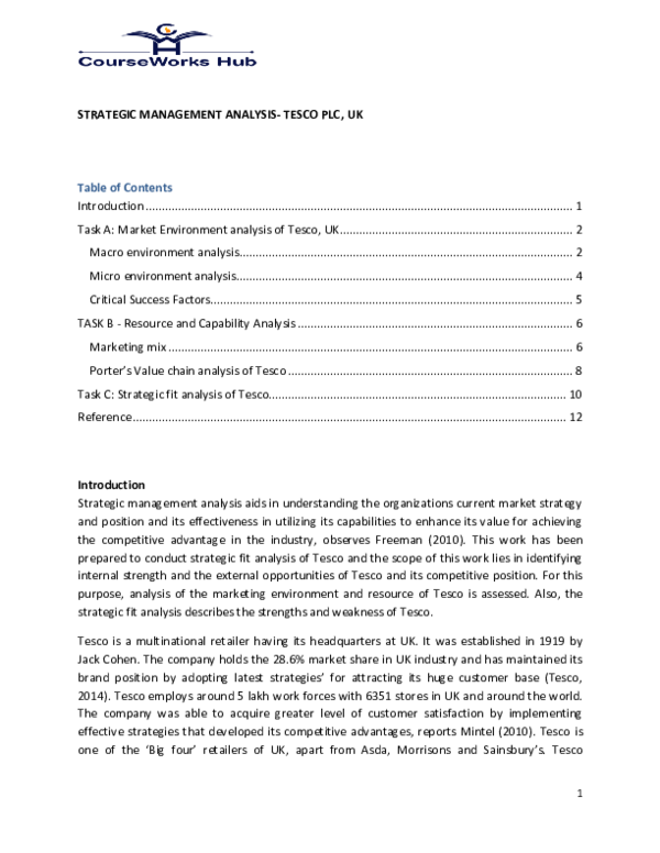 (PDF) STRATEGIC MANAGEMENT ANALYSIS- TESCO PLC, UK
