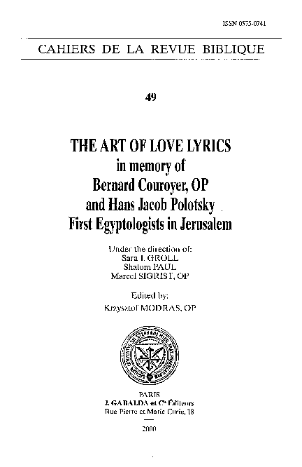 (PDF) Ancient Egyptian Love Songs: Papyrus Harris 500 - New insights ...