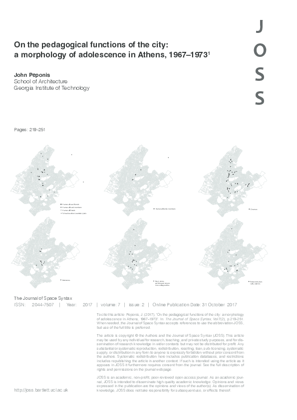 (PDF) Peponis J, 2017, "On the pedagogical functions of the city: a ...