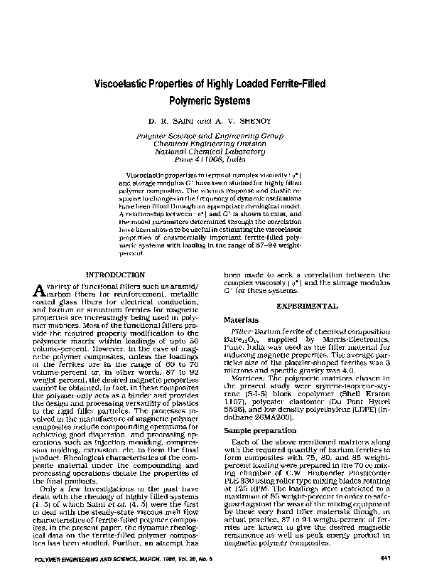 (PDF) Viscoelastic properties of highly loaded ferrite-filled polymeric systems