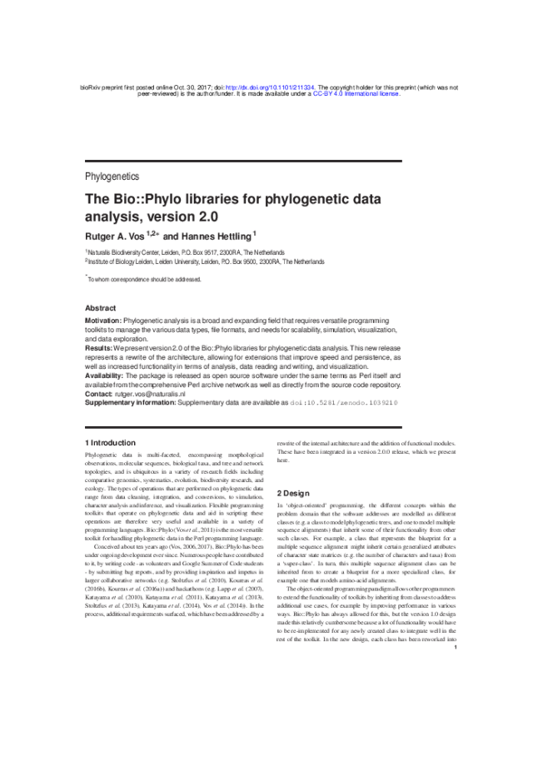 (PDF) The Bio::Phylo libraries for phylogenetic data analysis, version 2.0