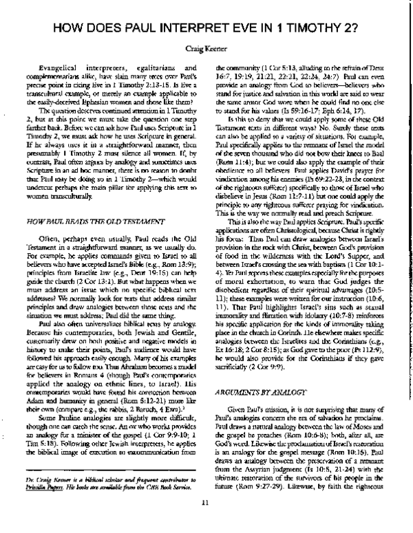 (PDF) How Does Paul Interpret Eve in 1 Timothy 2?