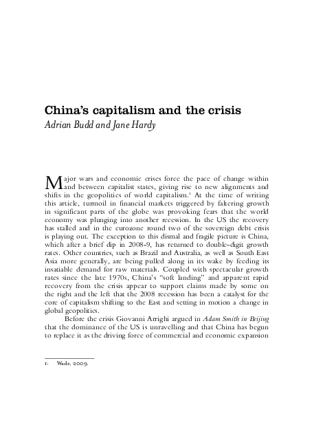 (PDF) China's capitalism and the crisis (Jane Hardy and Adrian Budd)