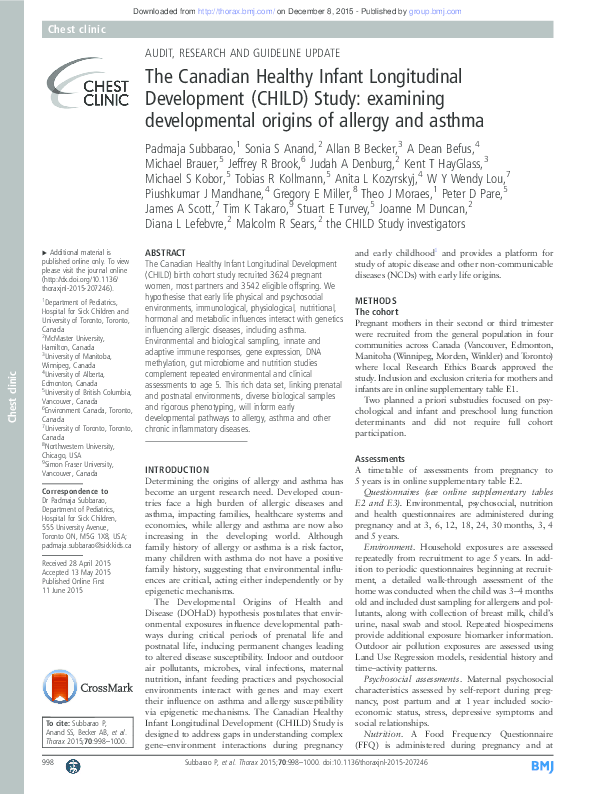 (PDF) The Canadian Healthy Infant Longitudinal Development (CHILD ...