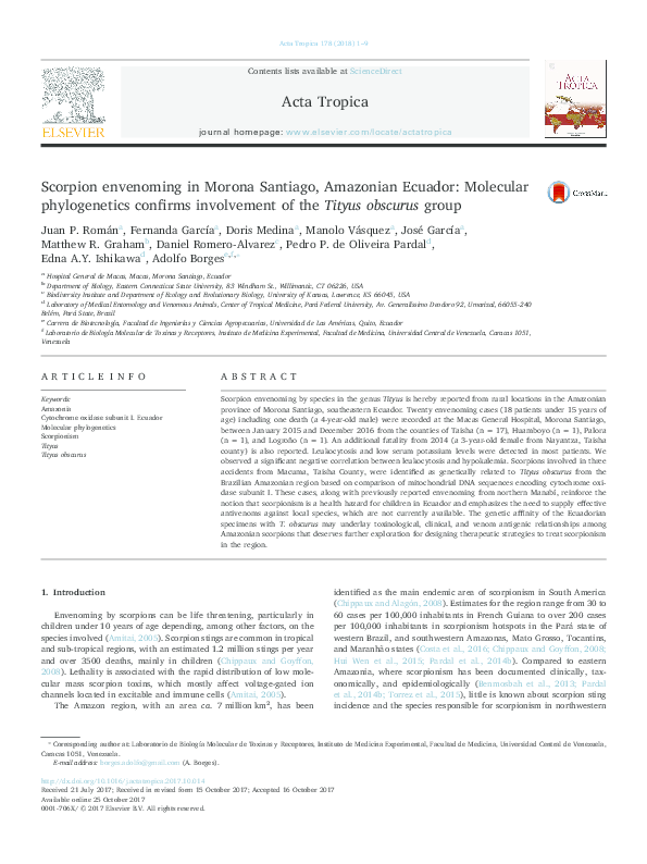 (PDF) Scorpion envenoming in Morona Santiago, Amazonian Ecuador ...