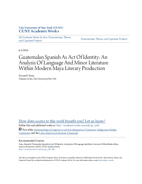 (PDF) Guatemalan Spanish As Act Of Identity: An Analysis of Language ...