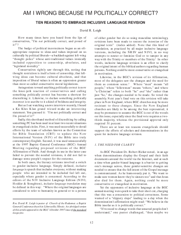 (PDF) Am I Wrong Because I’m Politically Correct? Ten Reasons to ...