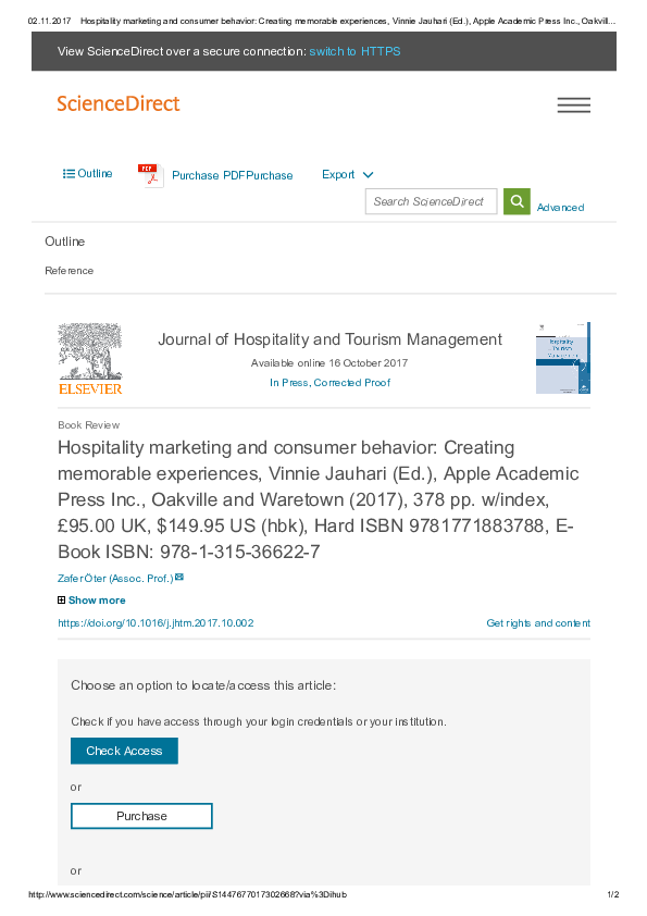 Pdf Hospitality Marketing And Consumer Behavior Creating Memorable