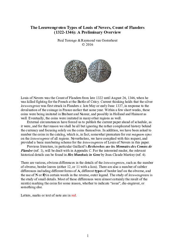 (PDF) The Leeuwengroten Types of Louis of Nevers, Count of Flanders ...