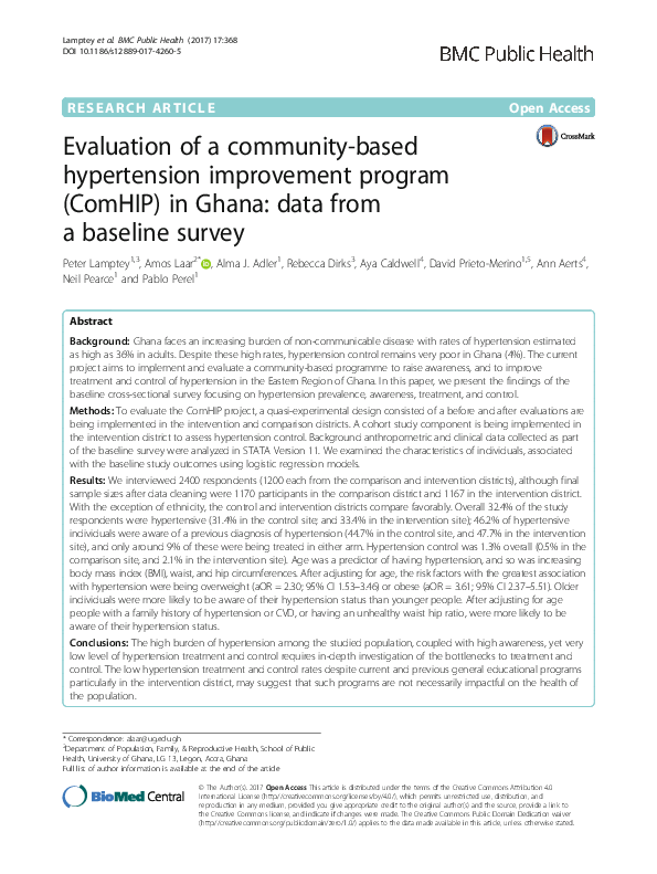 (PDF) Evaluation of a community-based hypertension improvement program ...