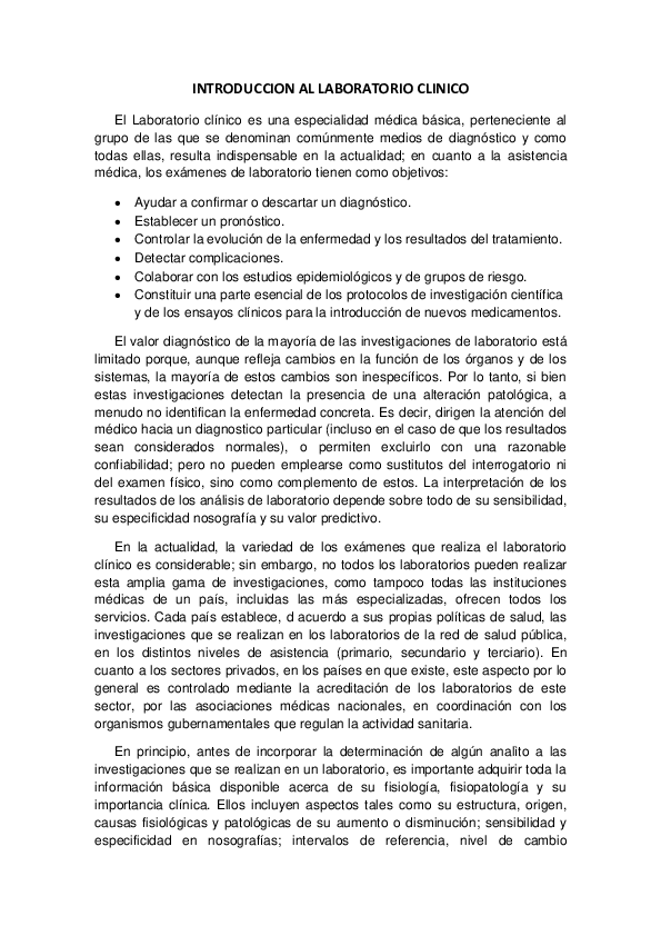 (DOC) INTRODUCCIÓN AL LABORATORIO CLÍNICO Y RECOMENDACIONES