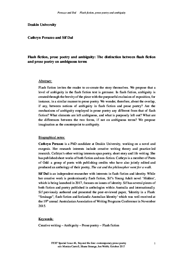 (PDF) Flash fiction, prose poetry and ambiguity: The distinction ...