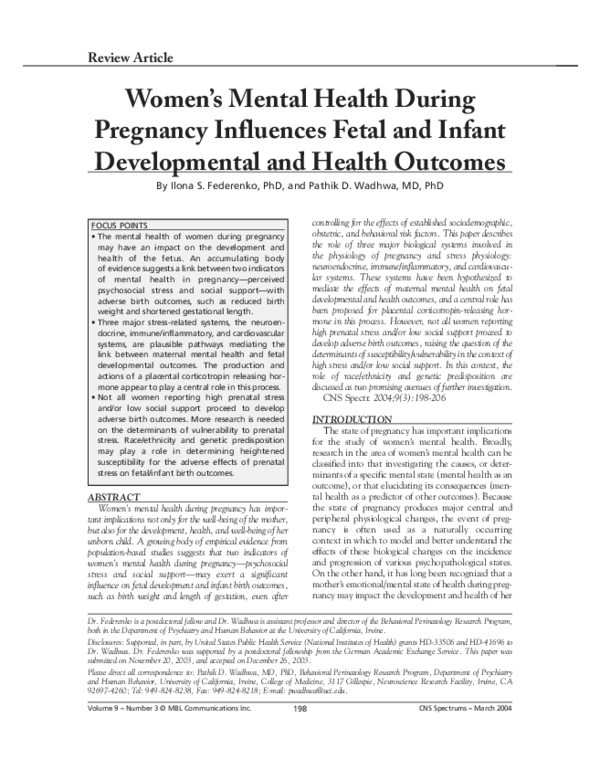 (PDF) Women's mental health during pregnancy influences fetal and infant