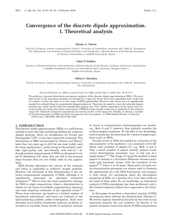 (PDF) Convergence of the discrete dipole approximation. I. Theoretical analysis