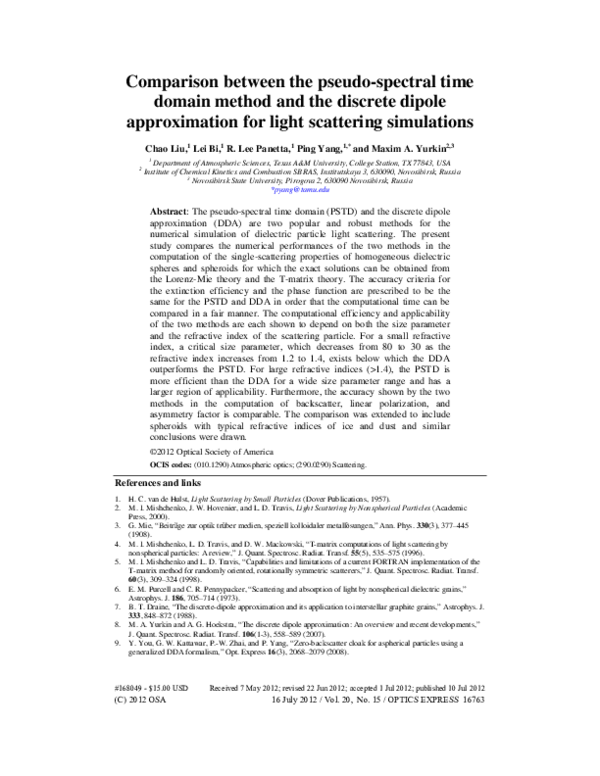 Pdf Comparison Between The Pseudo Spectral Time Domain Method And The