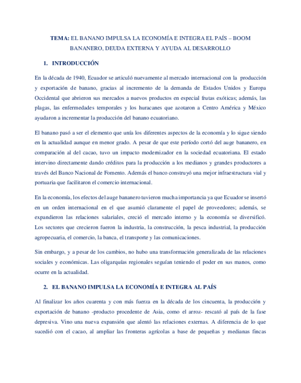 (DOC) TEMA: EL BANANO IMPULSA LA ECONOMÍA E INTEGRA EL PAÍS – BOOM ...