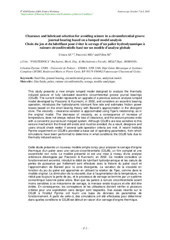 (PDF) Clearance and lubricant selection for avoiding seizure in a ...