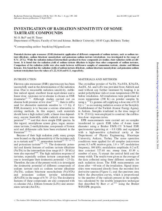 (PDF) Investigation of Radiation Sensitivity of Some Tartrate Compounds ...