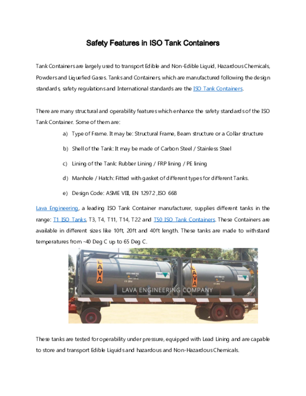 (PDF) Safety Features in ISO Tank Containers