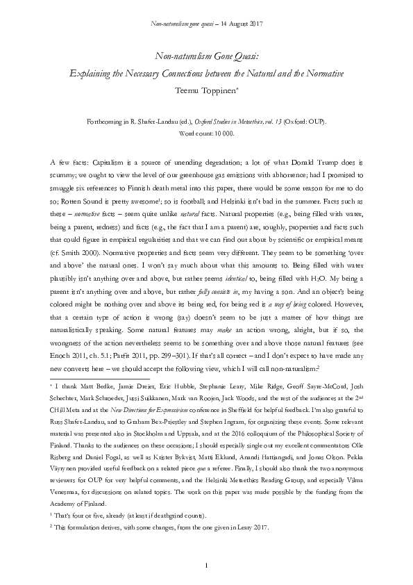 (PDF) Non-naturalism Gone Quasi: Explaining the Necessary Connections ...
