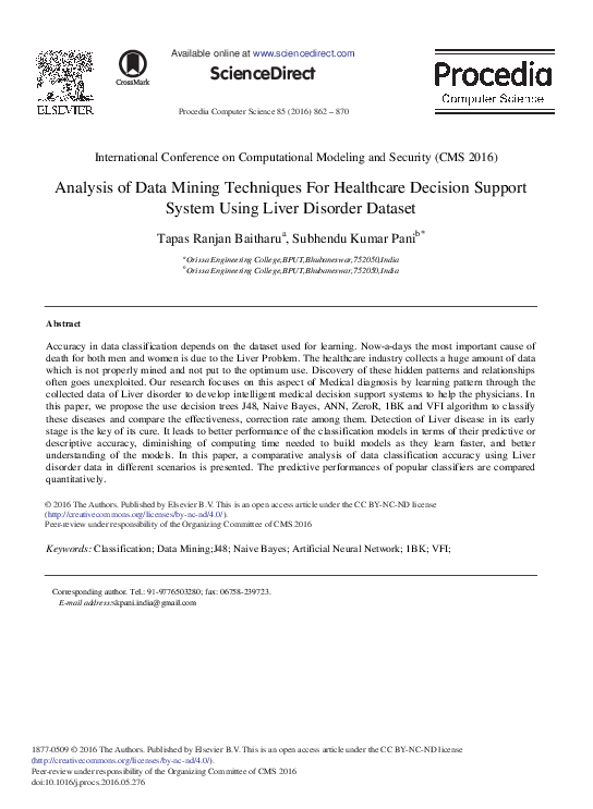 (PDF) Analysis of Data Mining Techniques For Healthcare Decision Support System Using Liver ...