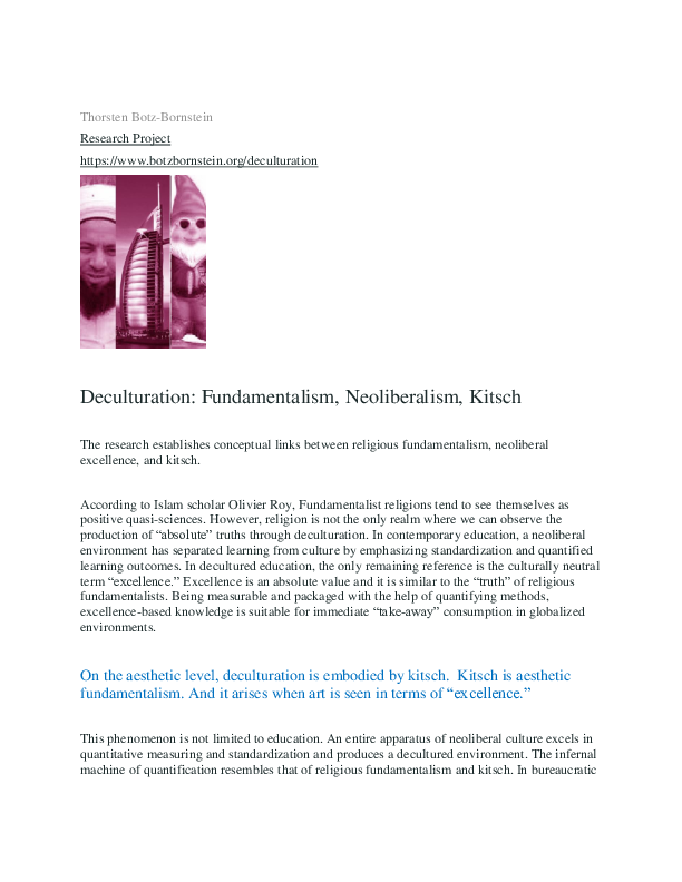 (PDF) Deculturation: Fundamentalism, Neoliberalism, Kitsch